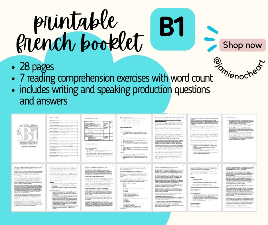 French Booklet B1 Practice Exercises for DELF Exam DIGITAL COPY - Etsy