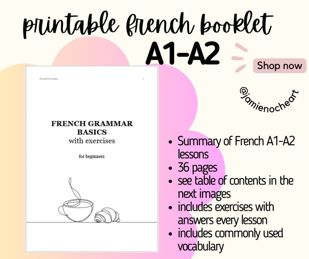 French Booklet A1-A2 Beginner Grammar Lessons and Vocabulary for ...