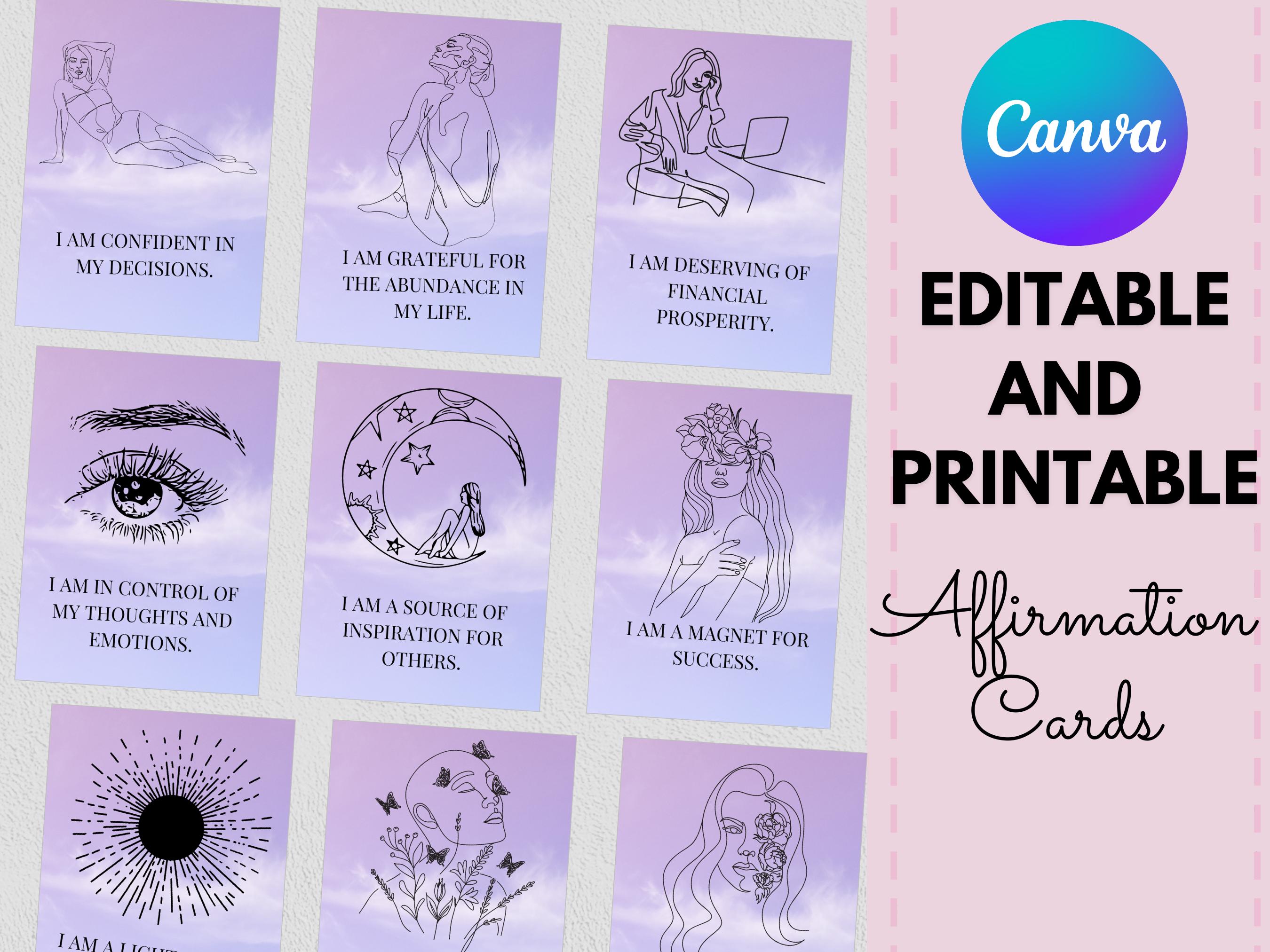 Editable Affirmation Cards on Canva - 51 Cards - Etsy