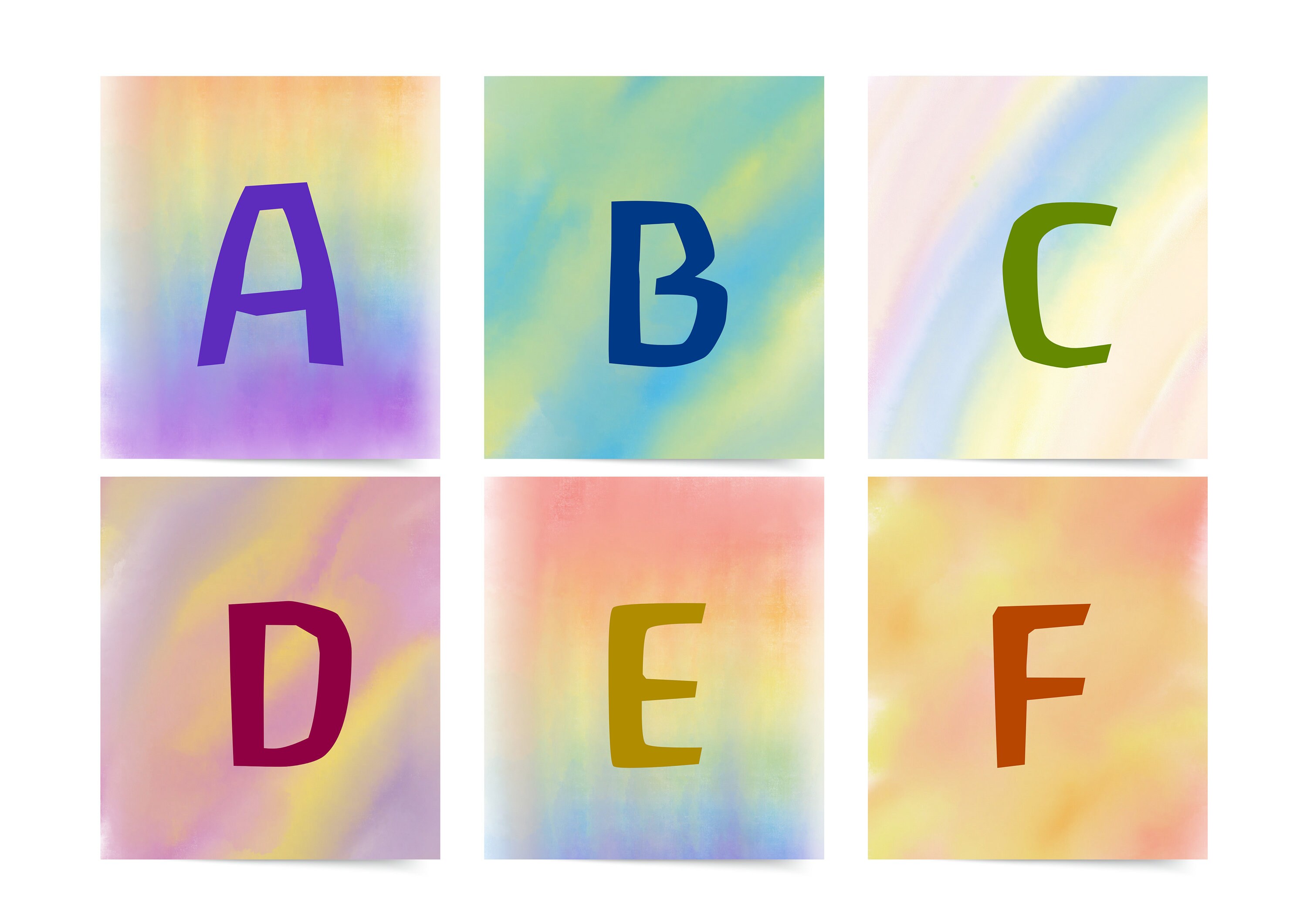 Watercolour Alphabet Flash Cards - Instant Download - Etsy