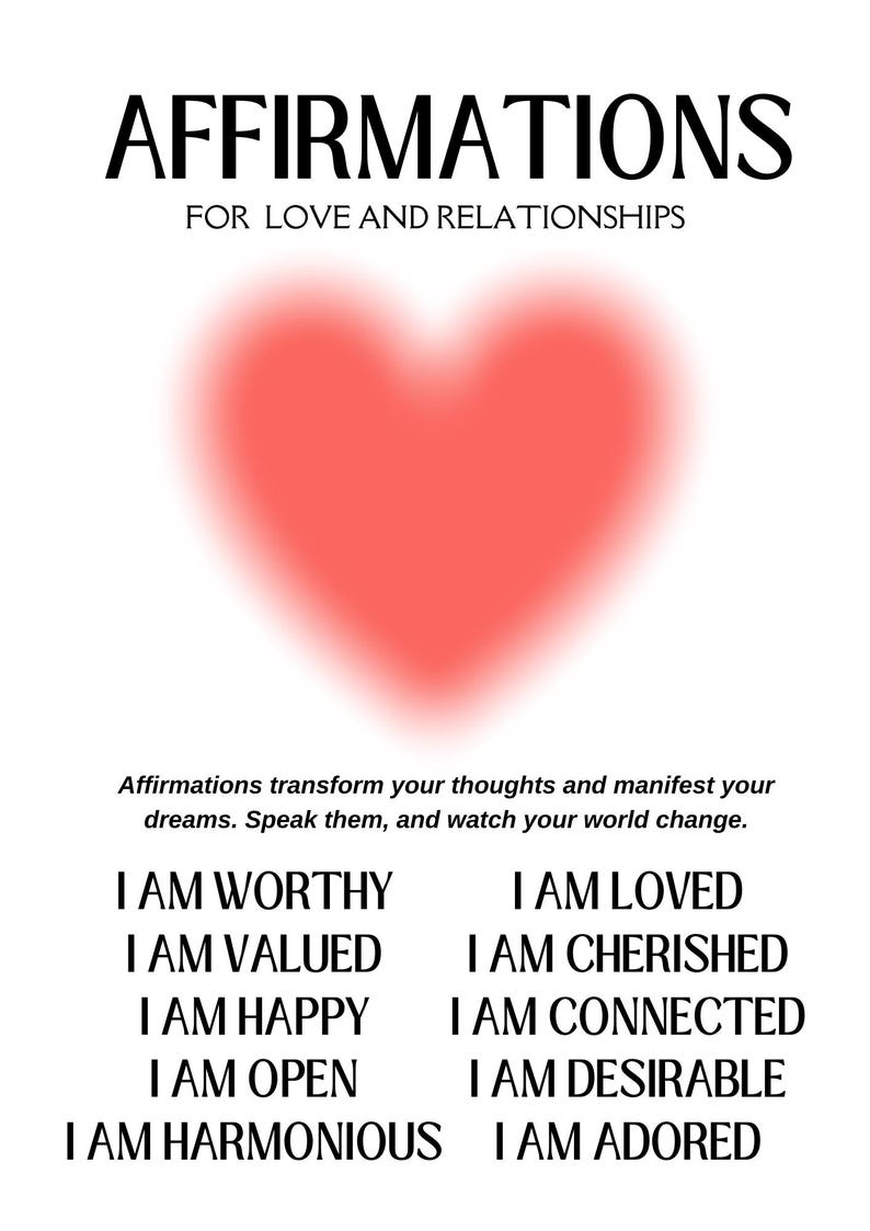 Affirmations for Love and Relationships-wall Art- Digital Download - - Etsy