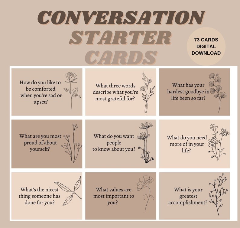 Conversation Starter Cards. JPG DOWNLOAD - Etsy