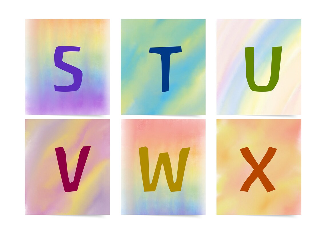 Watercolour Alphabet Flash Cards - Instant Download - Etsy