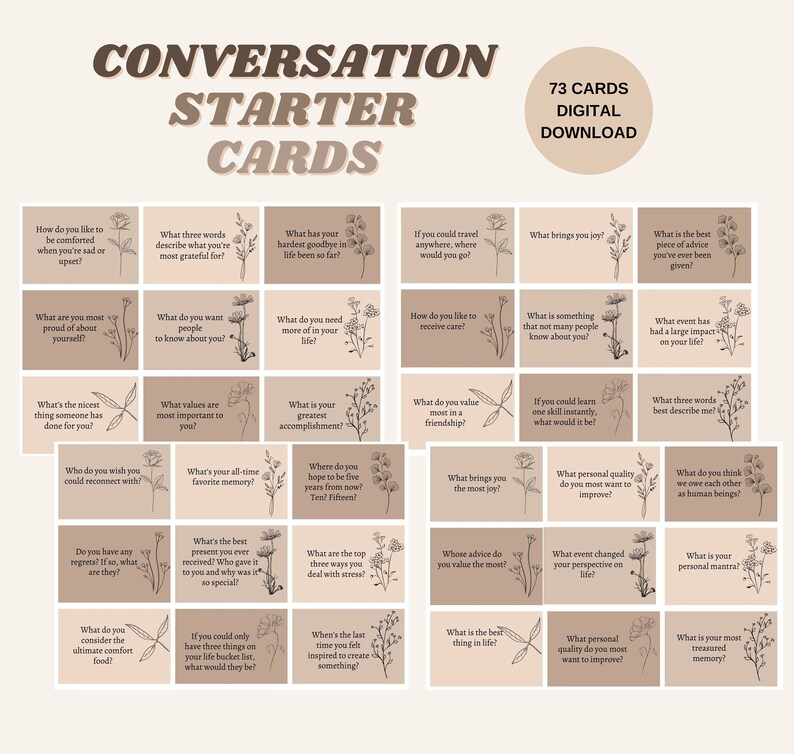 Conversation Starter Cards. JPG DOWNLOAD - Etsy