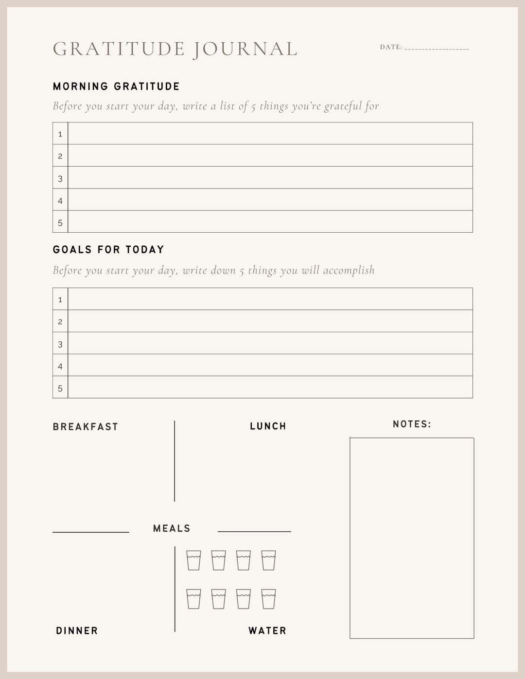 Daily Gratitude, Goal Setting, Reflection, Food/water Tracking and ...