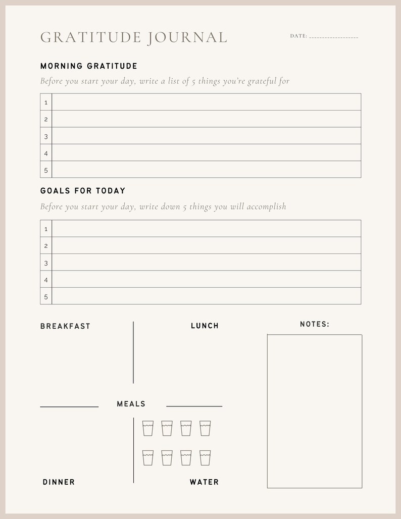Daily Gratitude, Goal Setting, Reflection, Food/water Tracking and ...