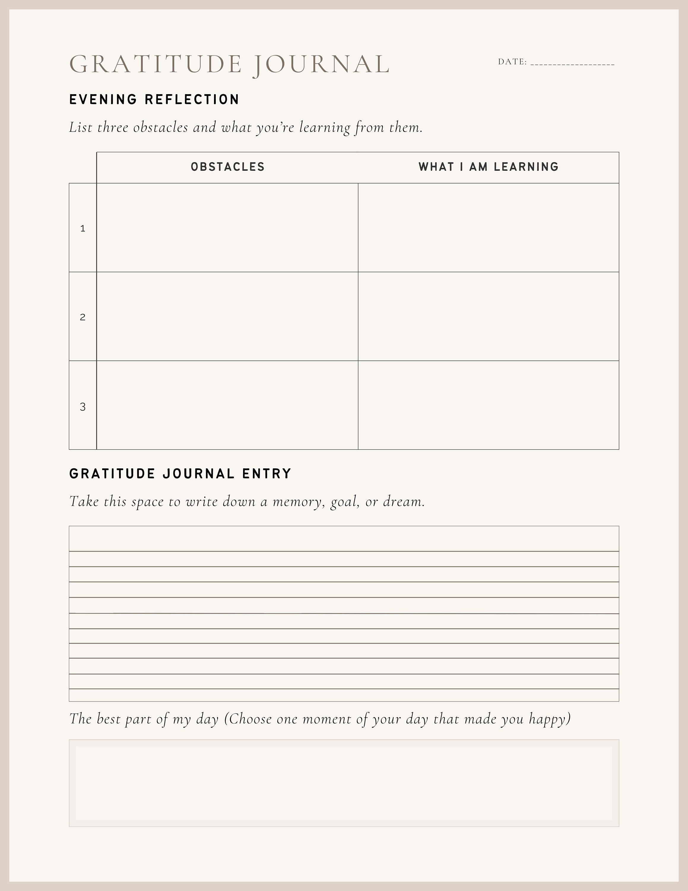 Daily Gratitude, Goal Setting, Reflection, Food/water Tracking and ...