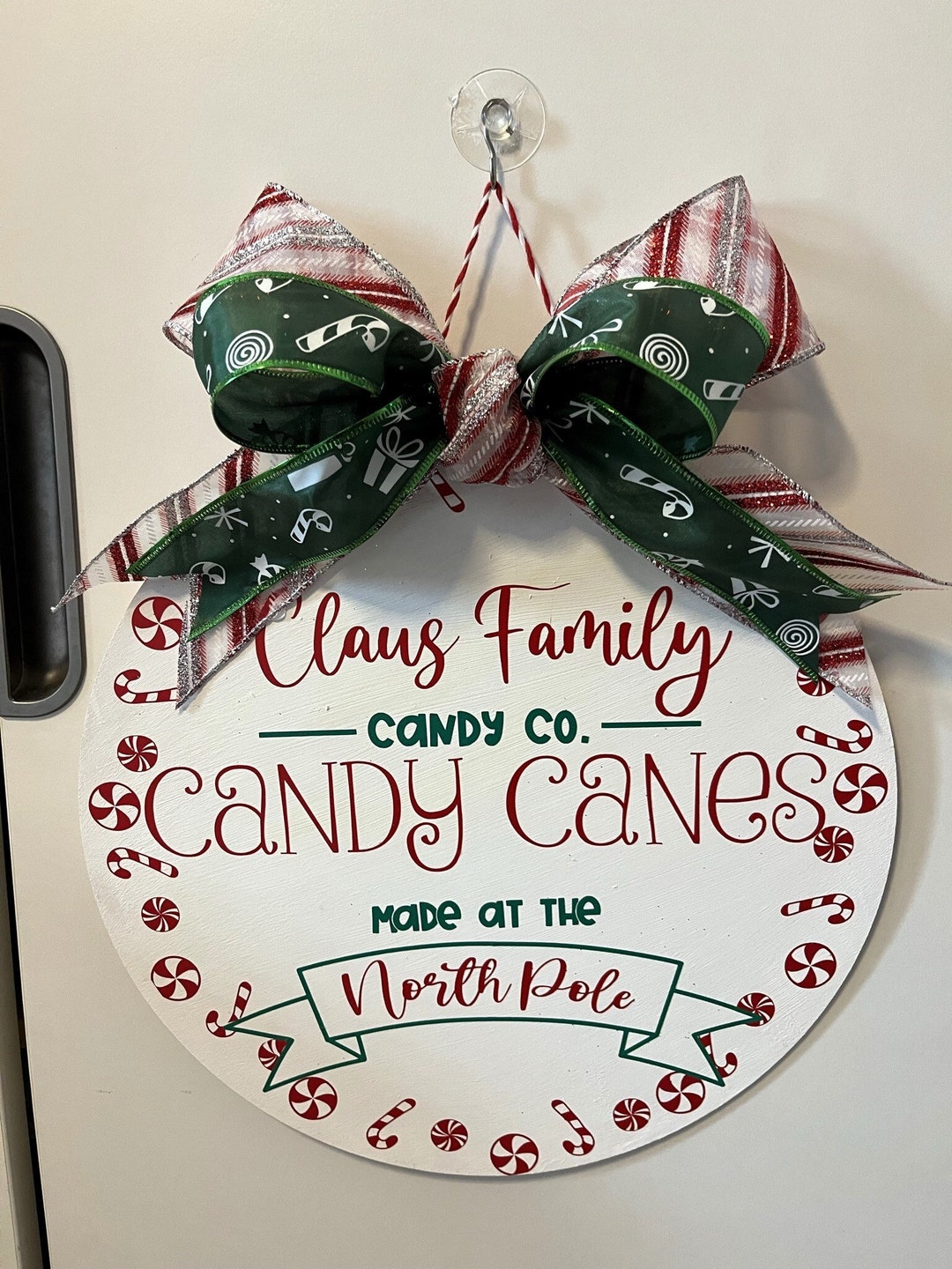 Candy Canes Door Hanger Front Door Decor 12 Round Wood - Etsy