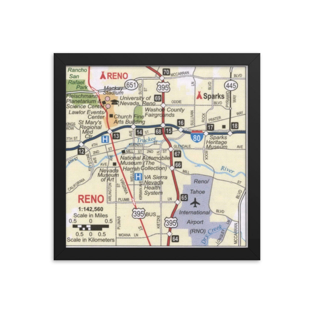 Reno Map Framed Poster - Etsy