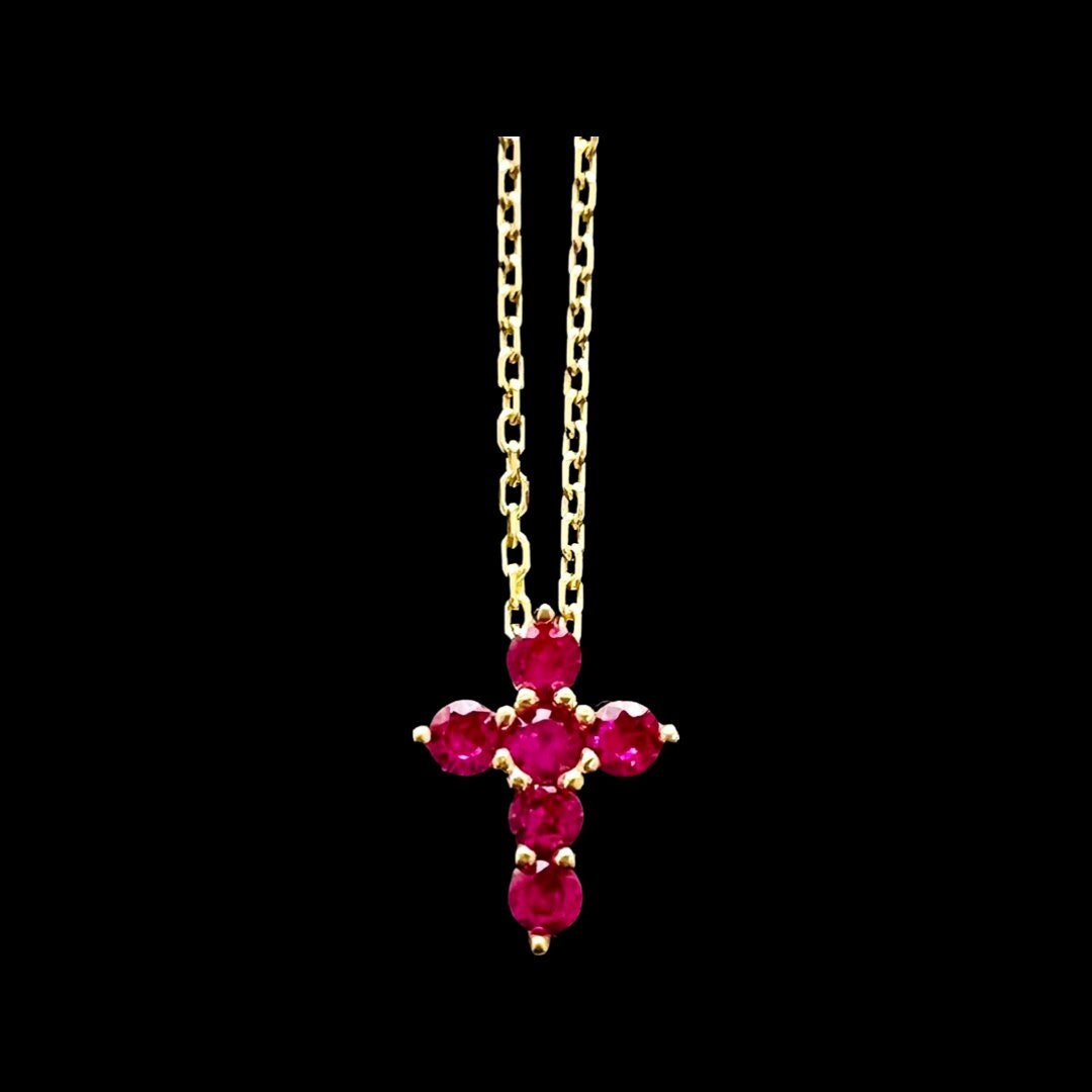 Ruby Cross Necklace, Gold Cross Necklace, Womens Gold Necklace, Ruby ...