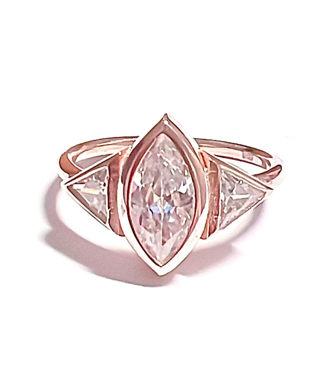 14K Solid Gold Marquise Ring Marquise Diamond Ring Rose - Etsy