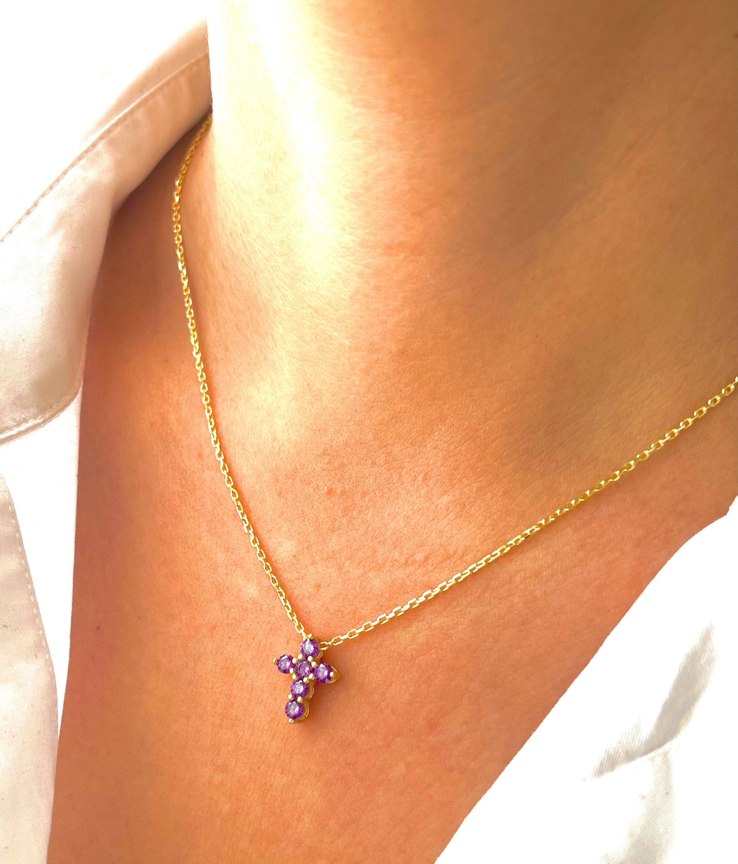Amethyst Cross Necklace, Gold Cross Necklace, Womens Gold Necklace ...