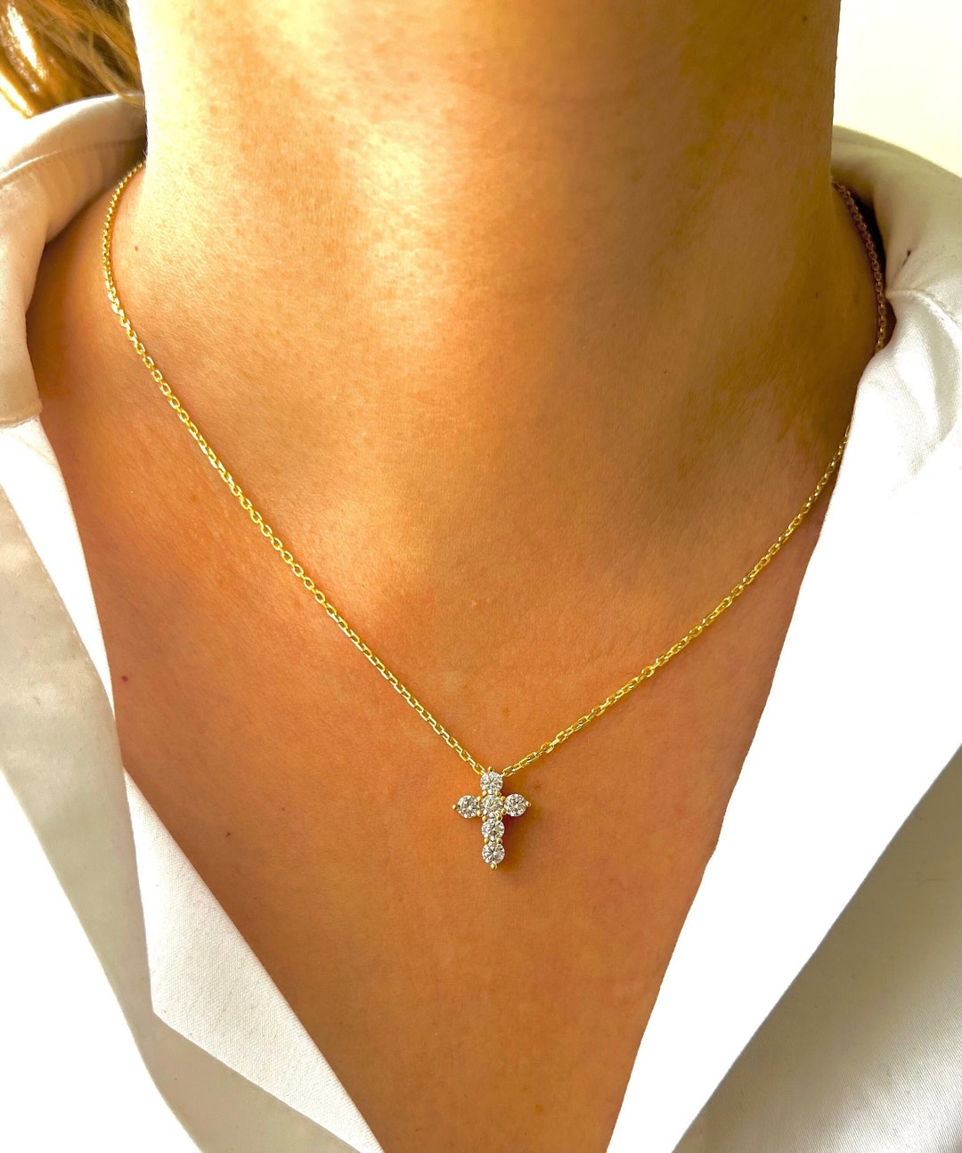 Diamond Cross Necklace, Gold Cross Necklace, Womens Gold Necklace, Gold ...