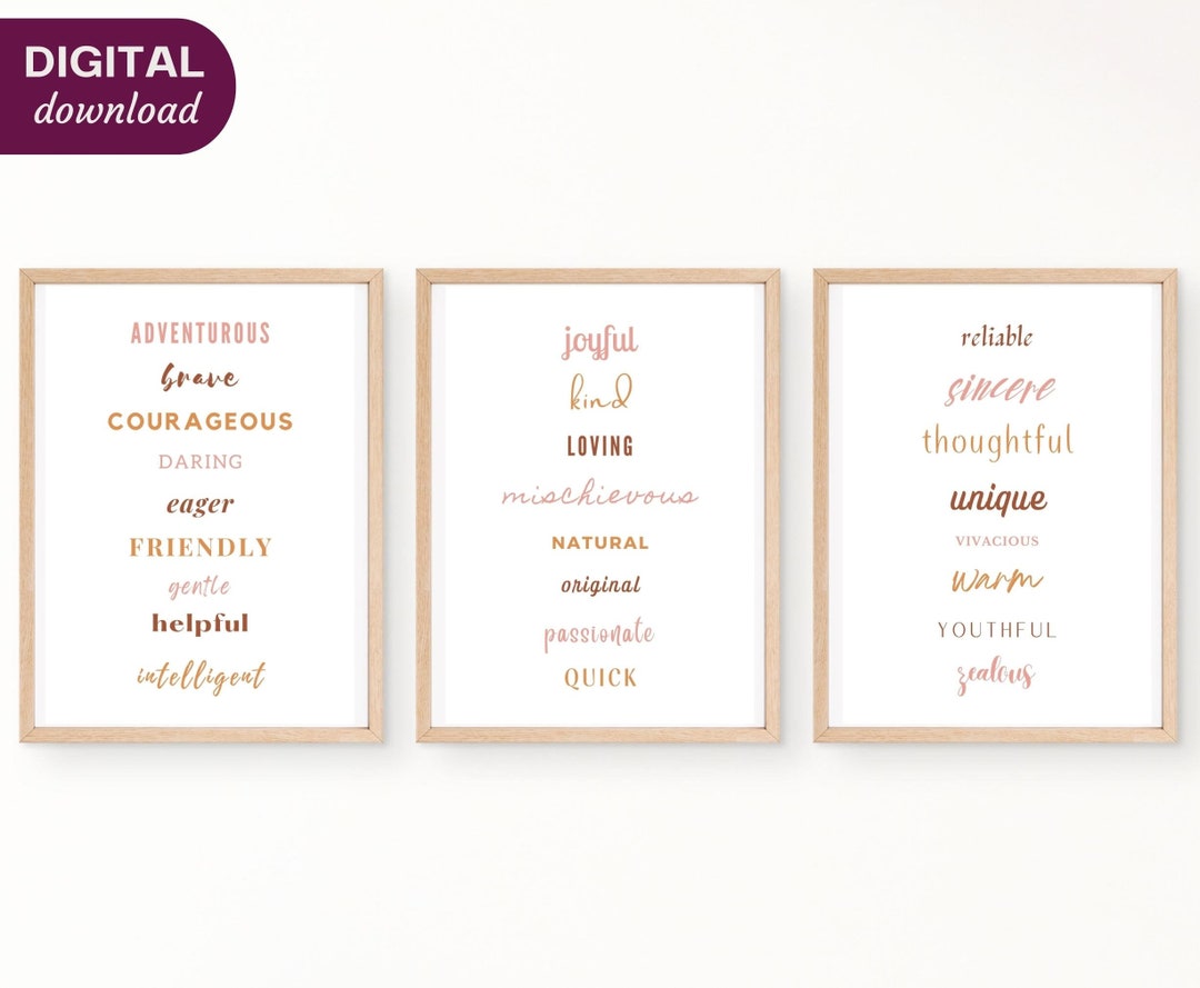 PRINTABLE Personality Traits Wall Art, Boho Wall Art, Set of 3 Boho ...
