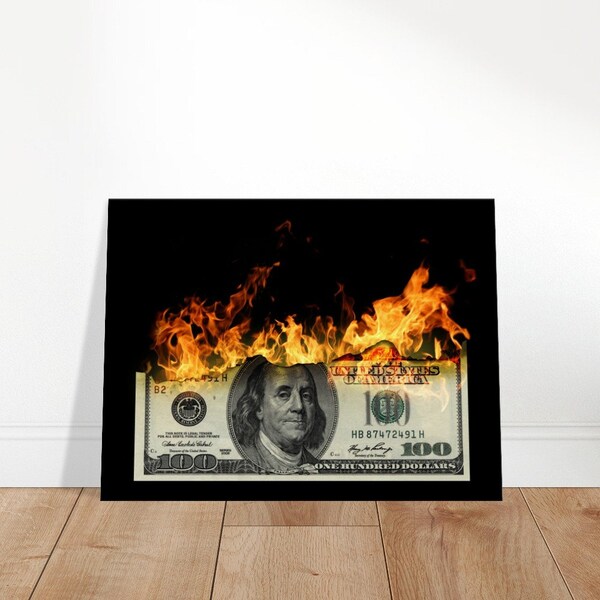 Burning 100 Dollar Bill Wall Art - Etsy