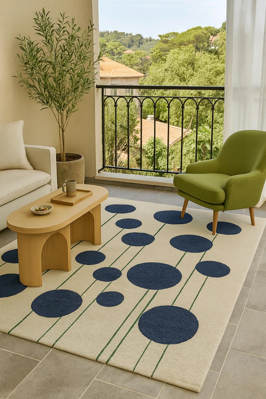 Modern Navy Blue Bubble Dot Rug | Hand Tufted Round Circle Pattern ...