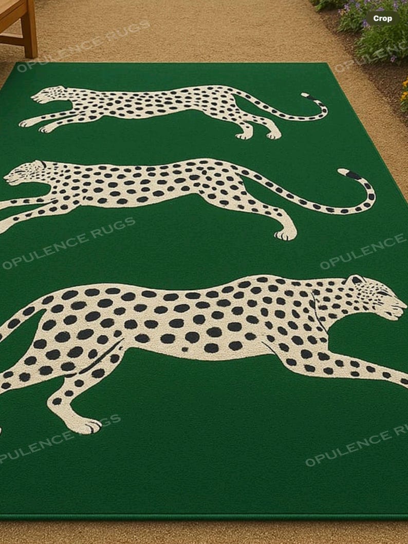 Elegant Green Bold Tiger Motif Floor Decor Hand Tufted Handmade Area ...