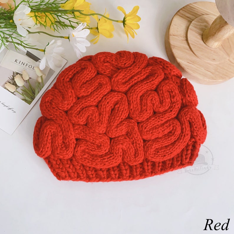 4 Color Funny Brain Wool Hats, Handmade Knitted Brain Beanie Hats ...