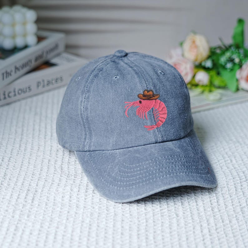 Embroidered Shrimp Hats, Vintage Washed Shrimp Baseball Hats, Funny ...