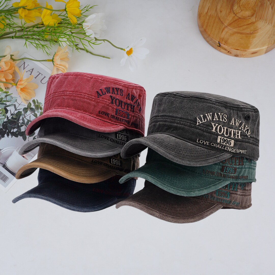 Vintage Letter Washed Cotton Flat Caps, Retro Army Style Military Cap ...