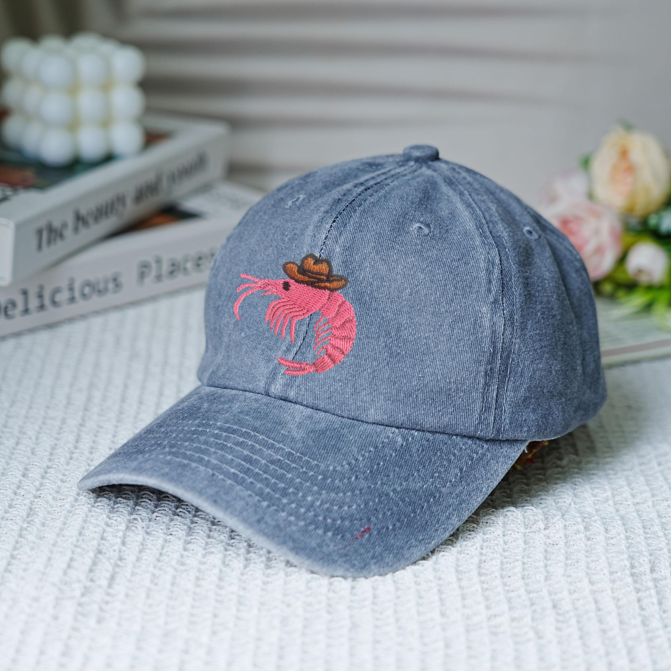 Embroidered Shrimp Hats, Vintage Washed Shrimp Baseball Hats, Funny ...