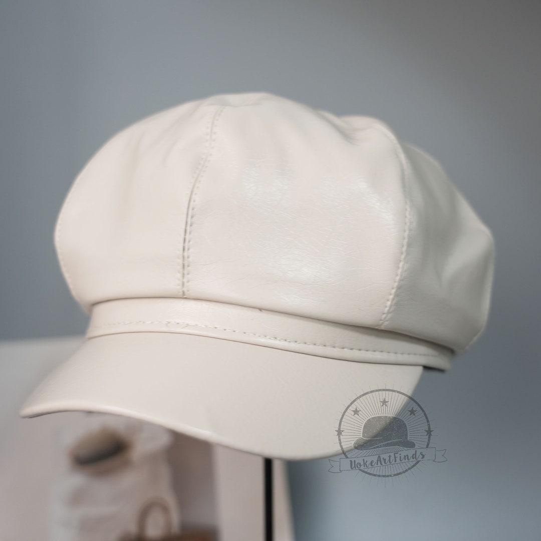 Fashion White PU Newsboy Hats, Minimalist Baker Boy Hat for Women ...