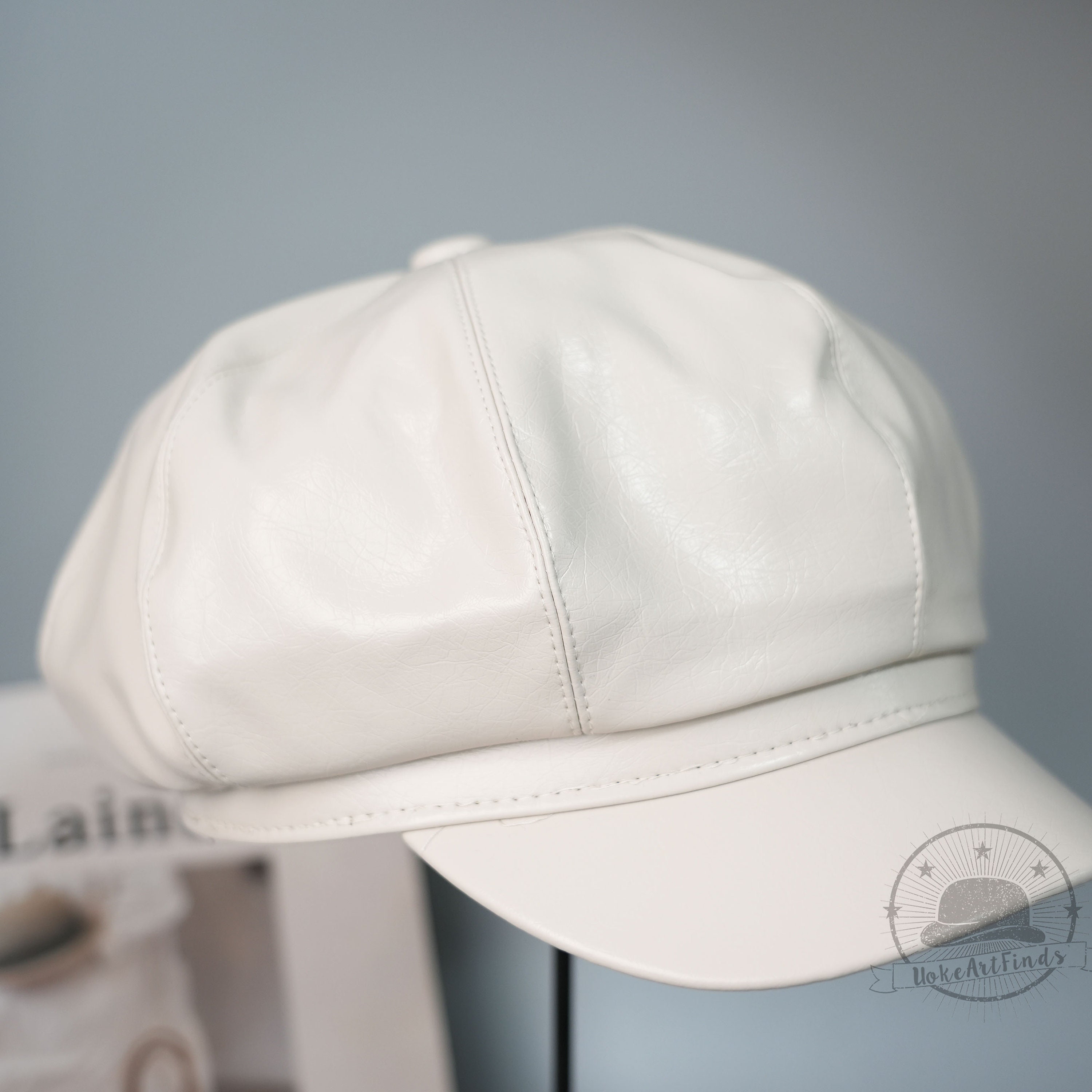 Fashion White PU Newsboy Hats, Minimalist Baker Boy Hat for Women ...