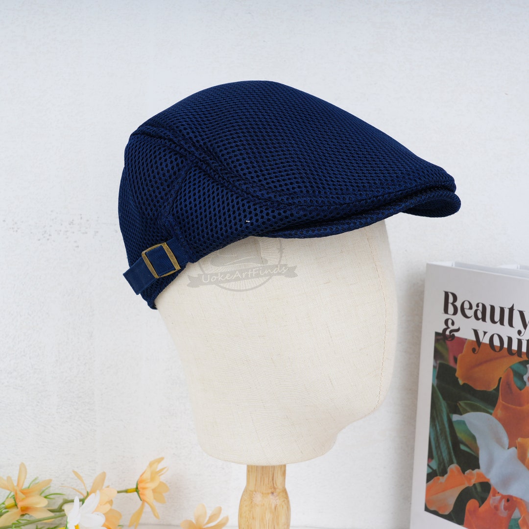 Soft Navy Blue Mesh Flat Caps, Summer Breathable Golf Caps for Men ...
