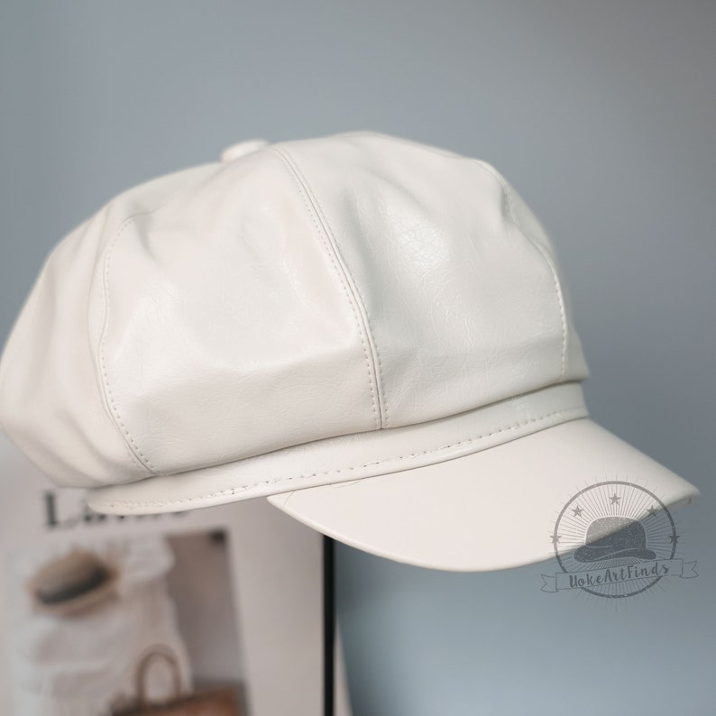 Fashion White PU Newsboy Hats, Minimalist Baker Boy Hat for Women ...