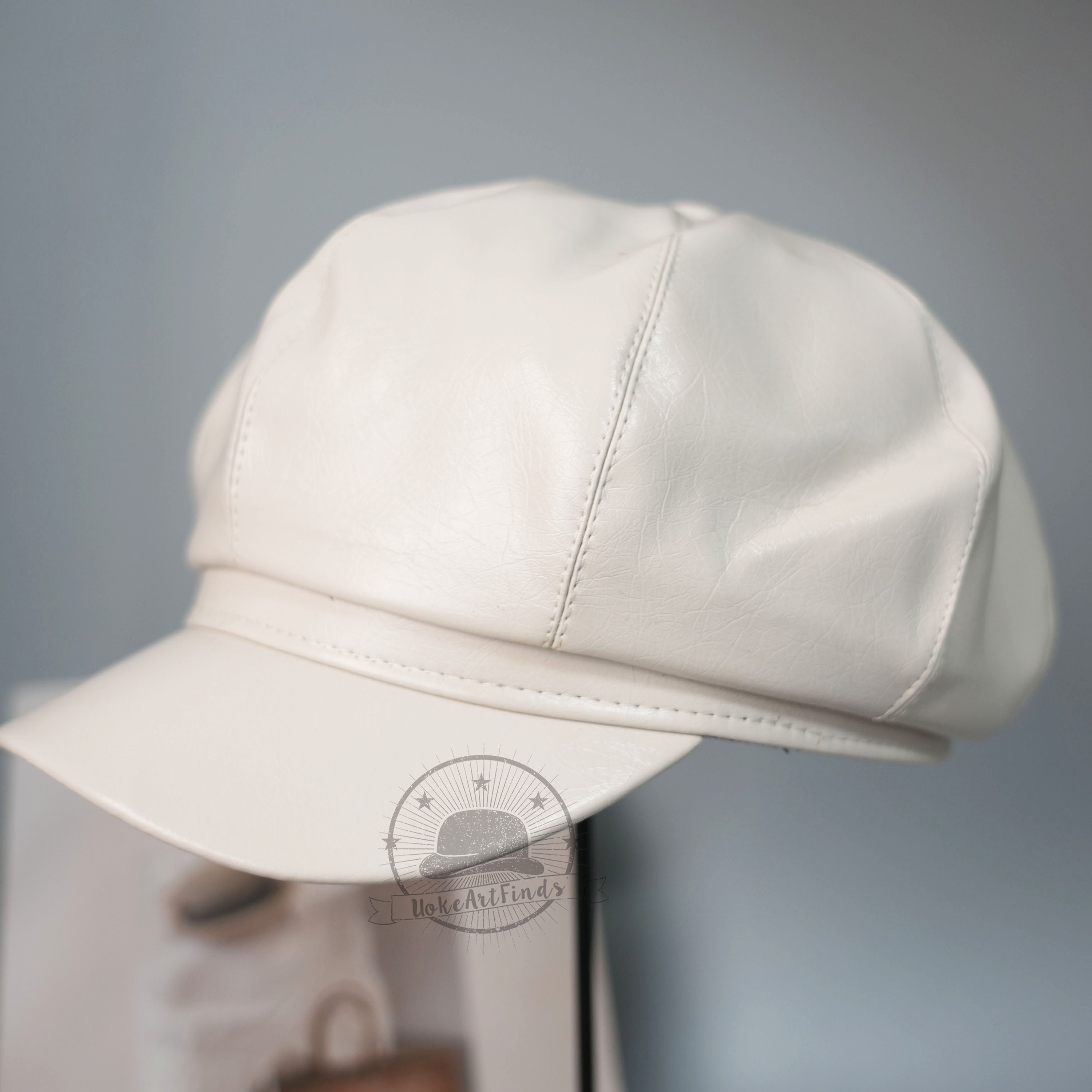 Fashion White PU Newsboy Hats, Minimalist Baker Boy Hat for Women ...