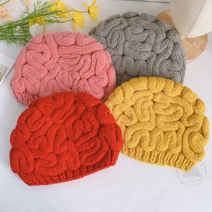 4 Color Funny Brain Wool Hats, Handmade Knitted Brain Beanie Hats ...