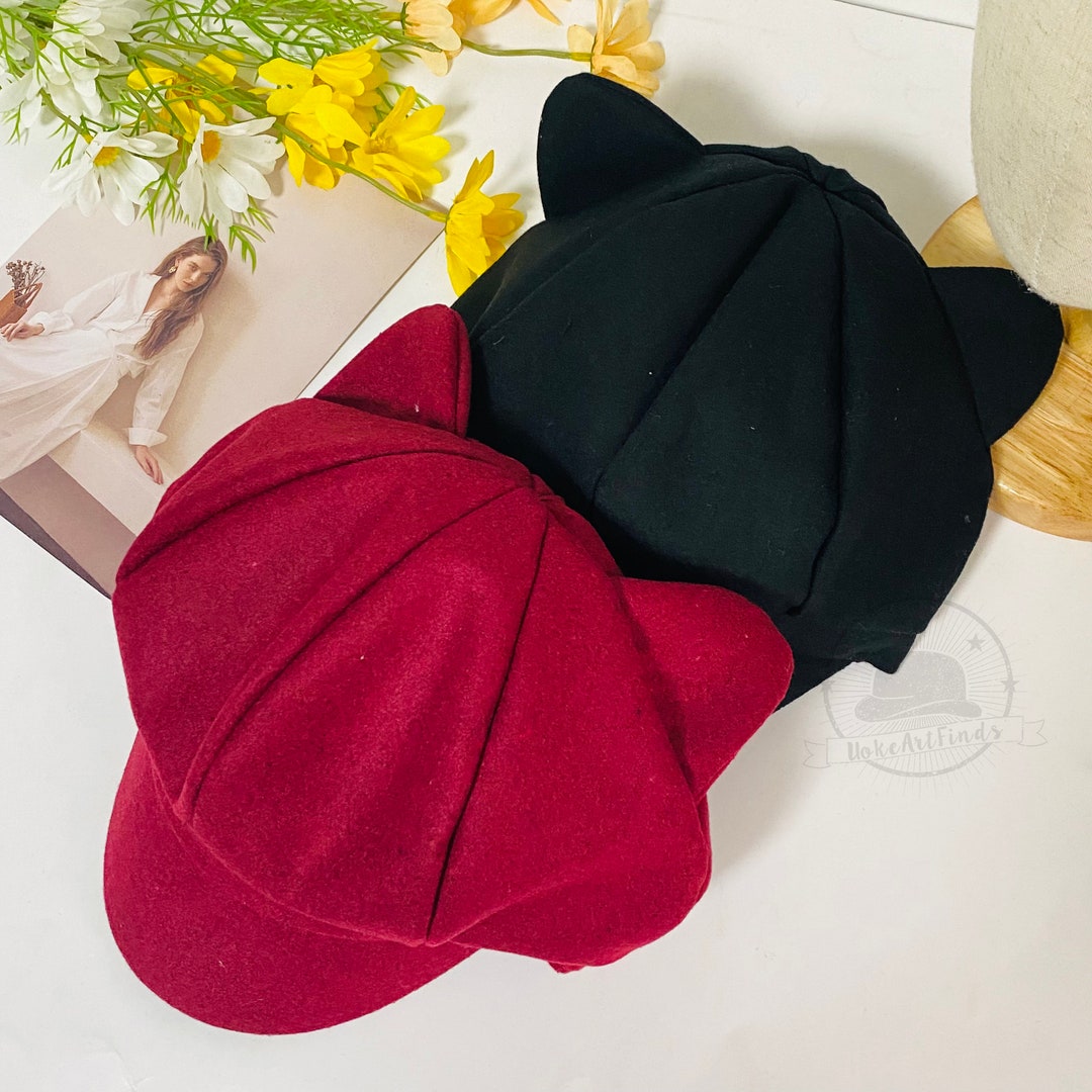 3 Color Cute Cat Ear Octagonal Hats, Vintage Wool Newsboy Hays, Autumn ...