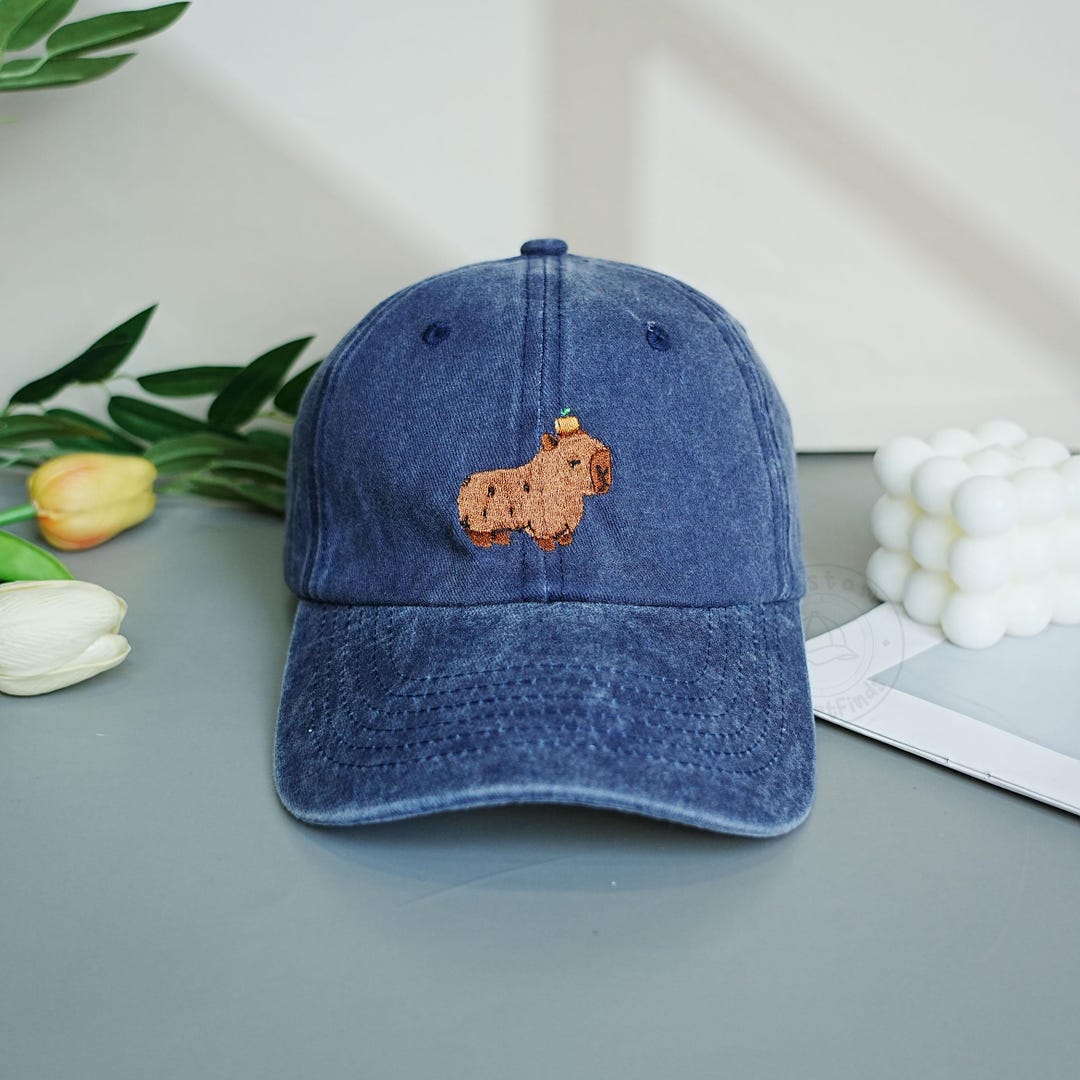 Embroidered Capybara With Orange Baseball Caps, Funny Capybara Washed ...