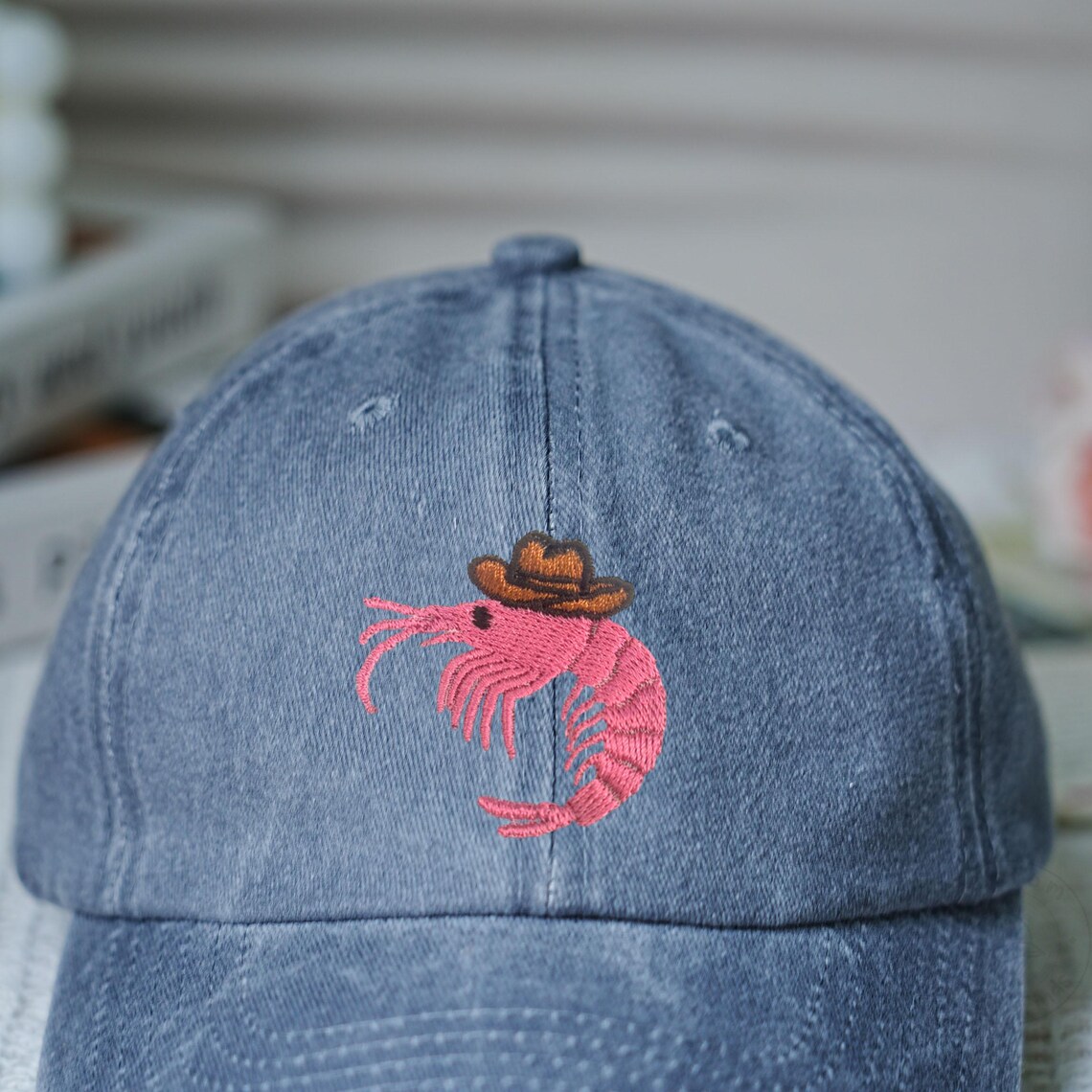 Embroidered Shrimp Hats, Vintage Washed Shrimp Baseball Hats, Funny ...
