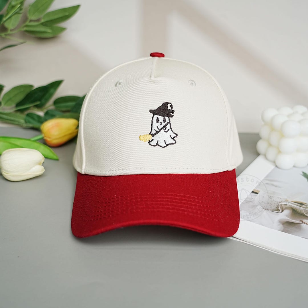 Halloween Ghost Two-tone Trucker Hats, Creative Ghost Wearing a Witch ...