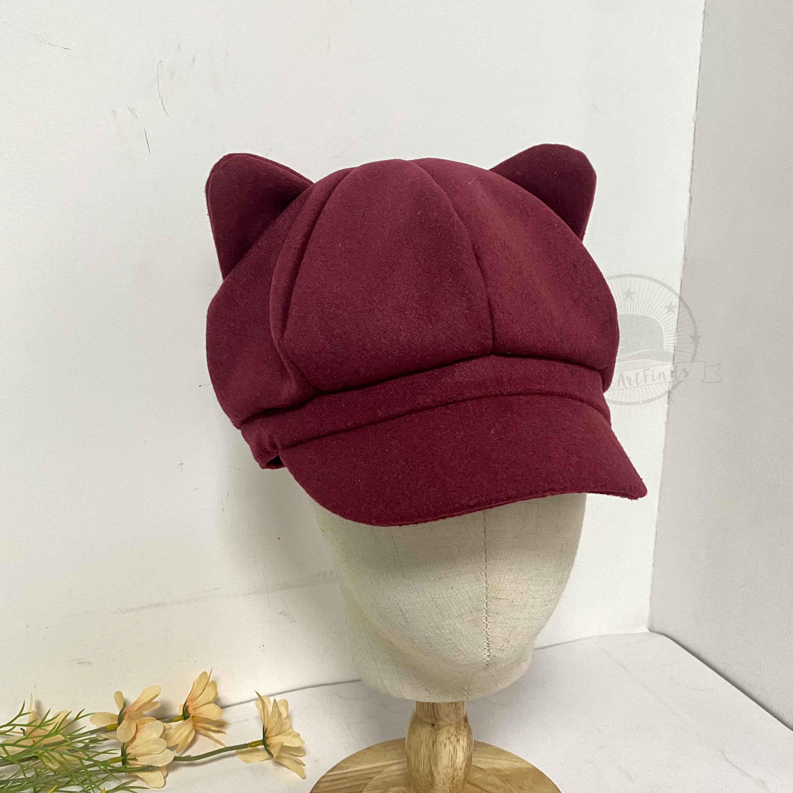 3 Color Cute Cat Ear Octagonal Hats, Vintage Wool Newsboy Hays, Autumn ...