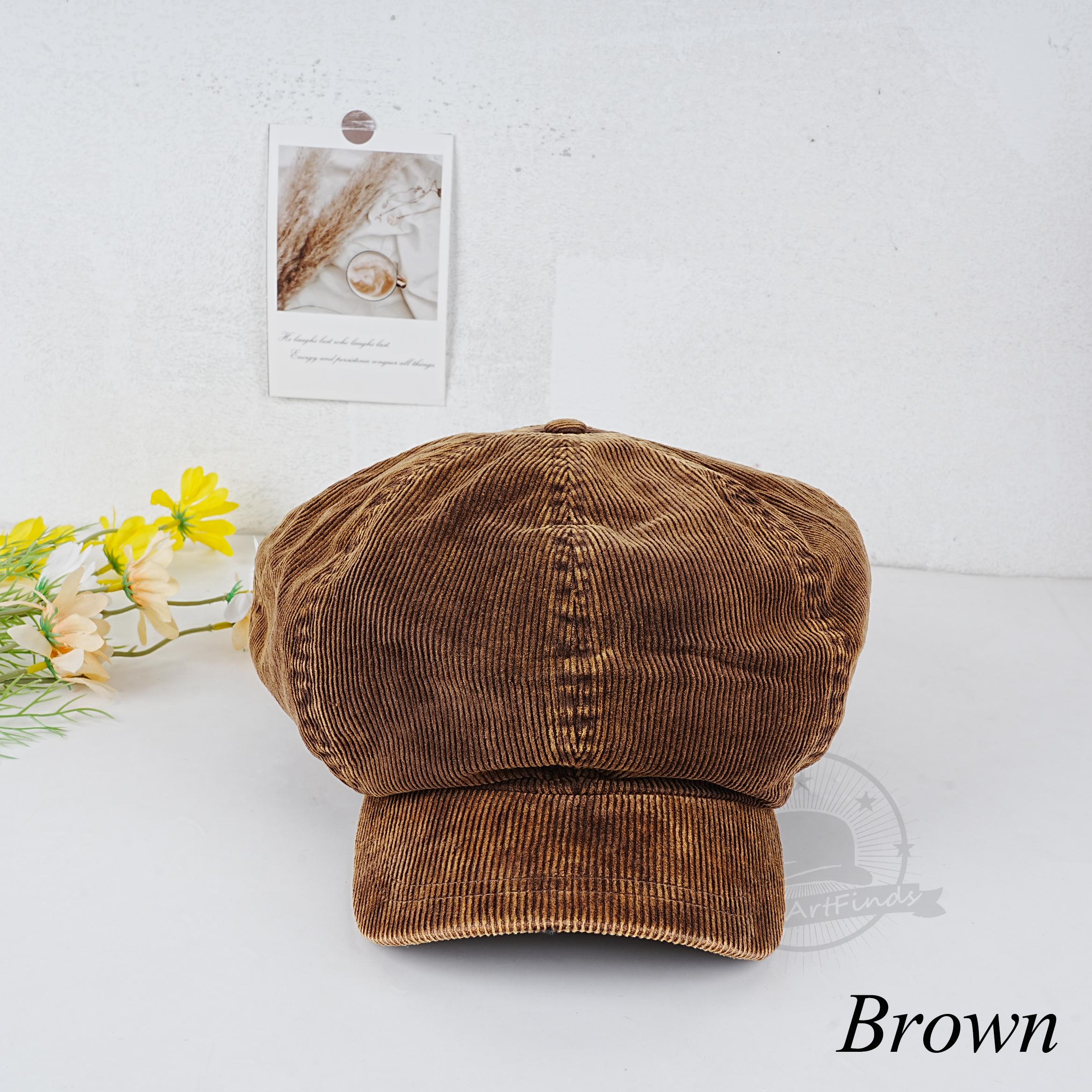5 Color Retro Corduroy Octagonal Hats, Autumn Winter Newsboy Caps for ...