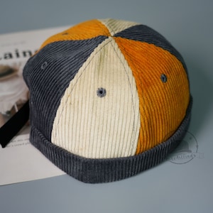 Custom Contrast Color Corduroy Docker Caps, Personalized Brimless ...