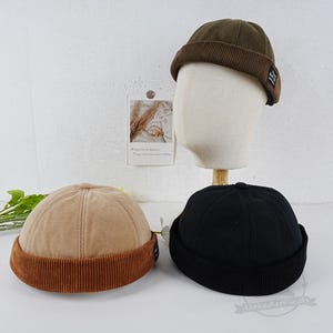 5 Color Vintage Brimless Docker Hats, Japanese Beanie Hat for Men&women ...