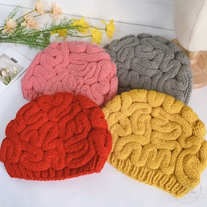 4 Color Funny Brain Wool Hats, Handmade Knitted Brain Beanie Hats ...