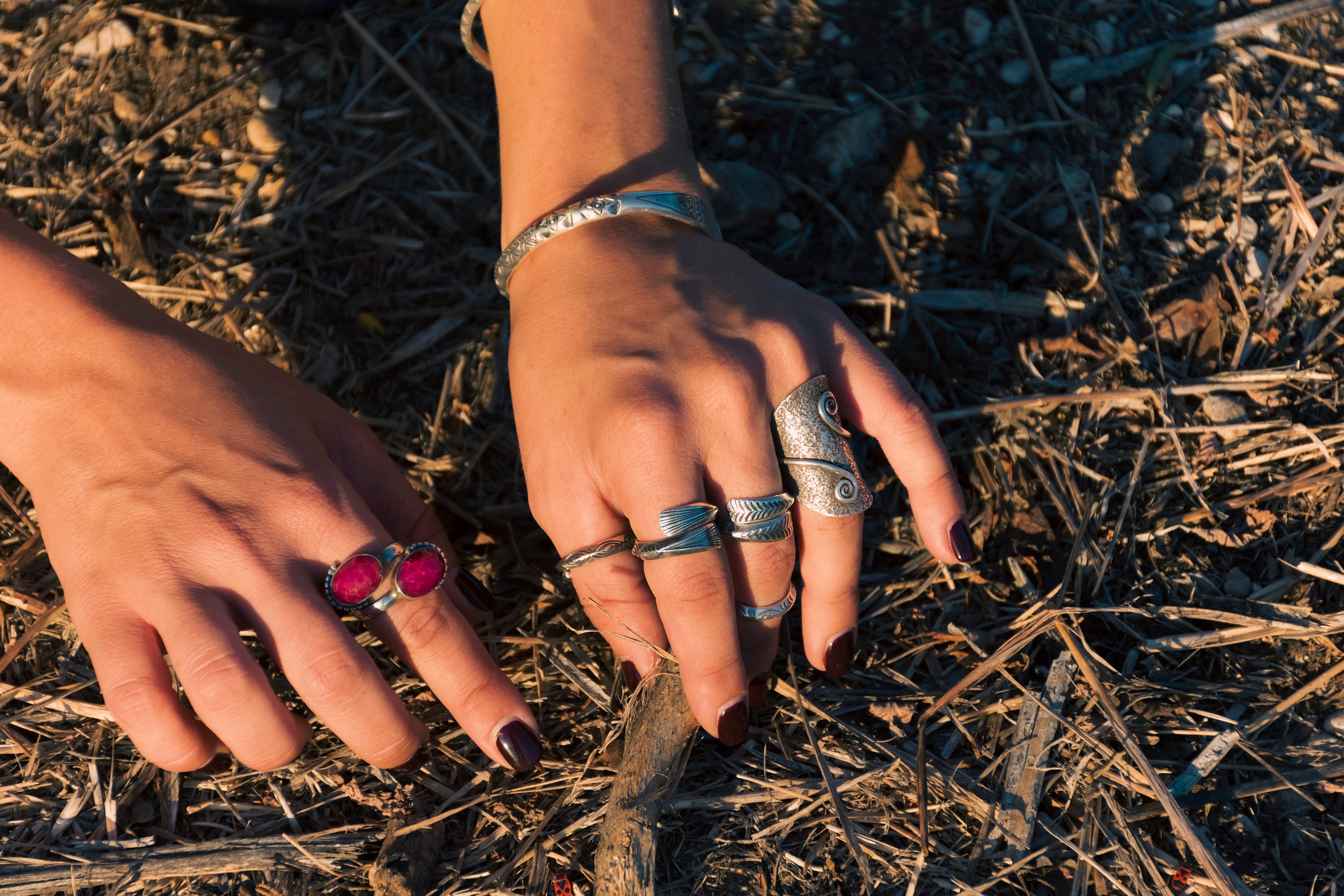 Handmade Karen Crossed 925 Silver Ring With Ethnic Boho Chic Engravings ...