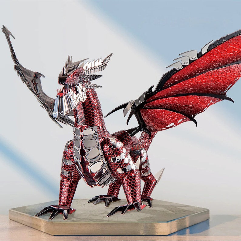 Red Dragon 3D Metal Jigsaw Puzzle Kit, Creative DIY Collectible Dragon ...