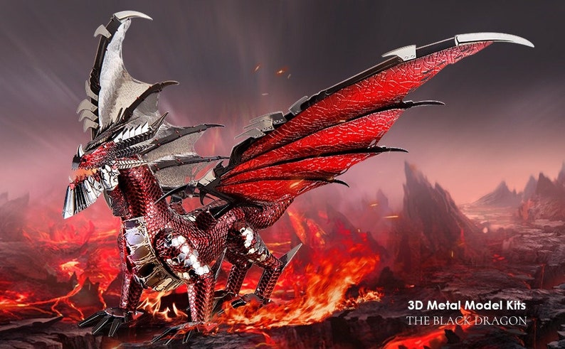 Red Dragon 3D Metal Jigsaw Puzzle Kit, Creative DIY Collectible Dragon ...