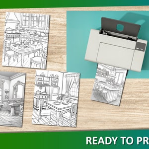 25 Beautiful Interior Design Coloring Page for Adults, Kids, Instant ...