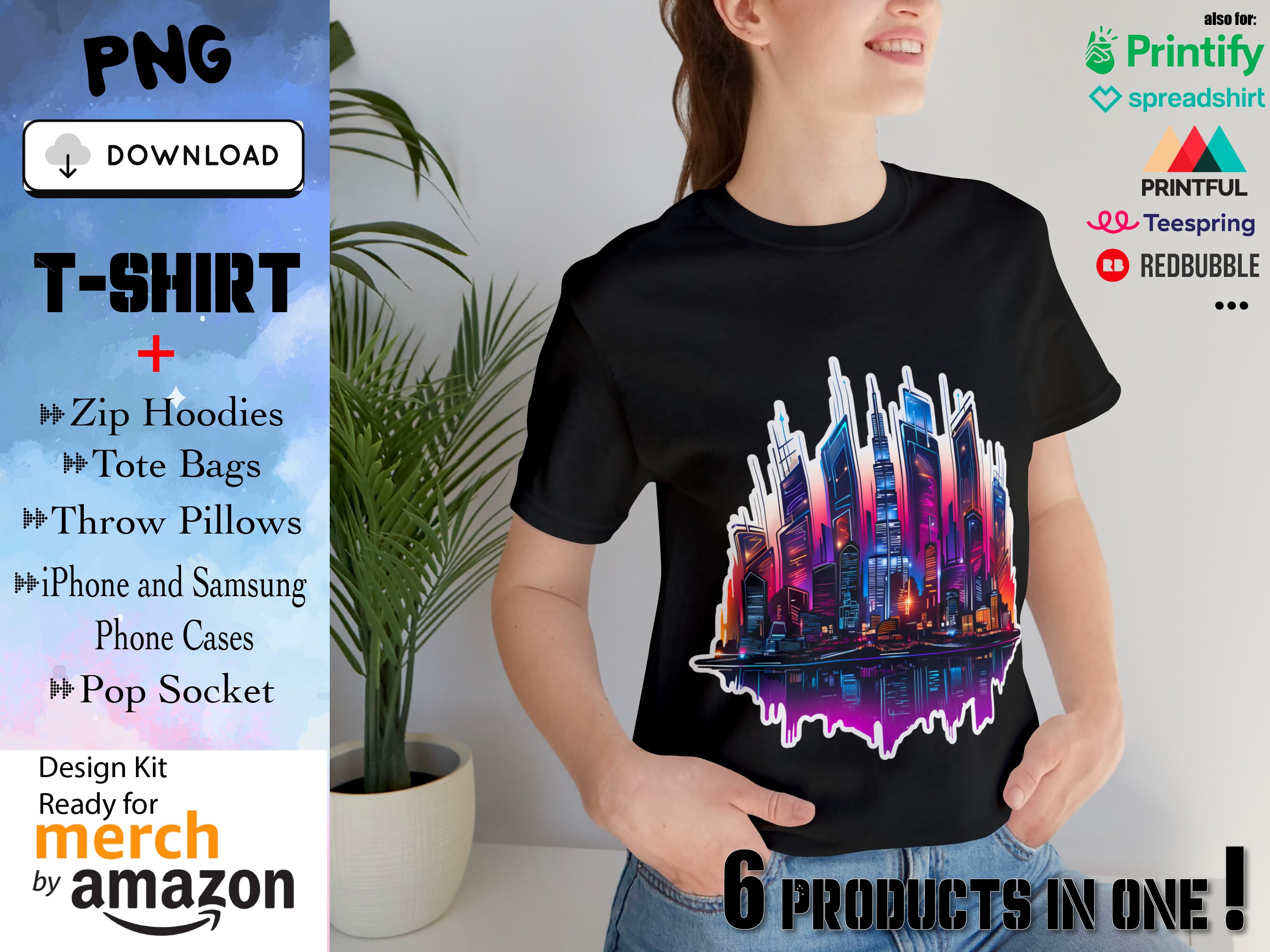 A Futuristic Cyberpunk Skyline POD PNG File Download Ready - Etsy Australia