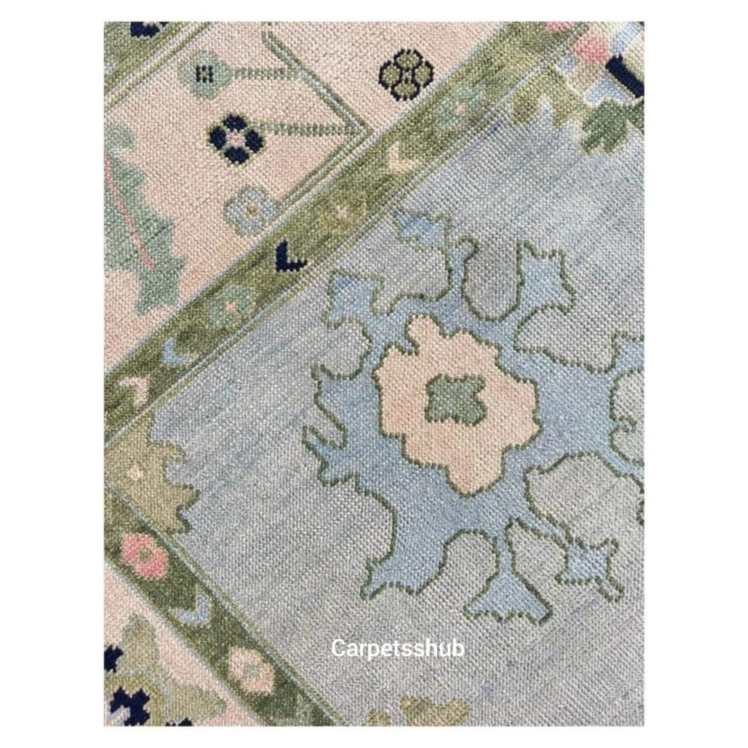 Beige and BLUE Oushak Rug, Modern Turkish Rug With Navy Accent, Ivory ...