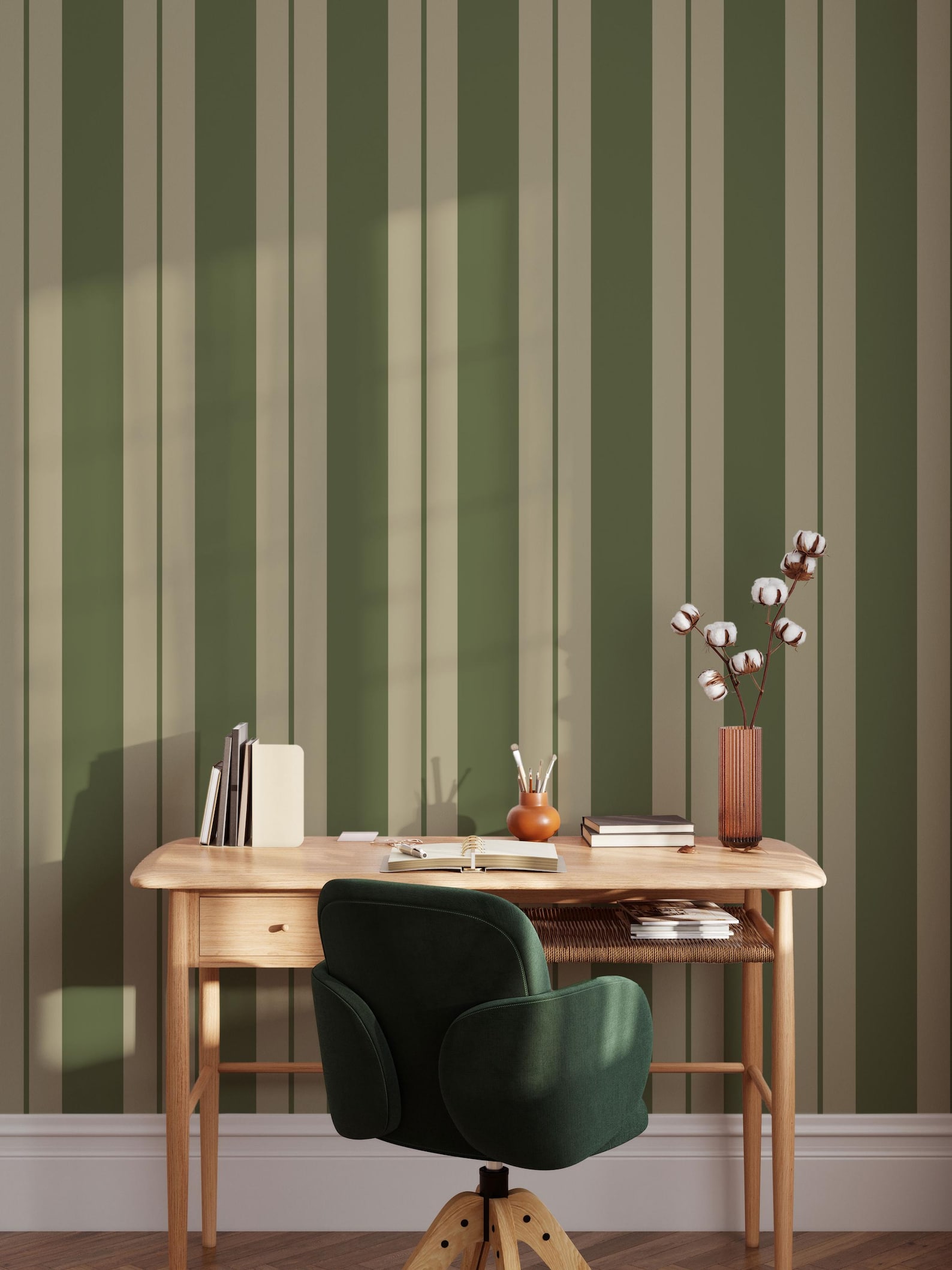 Vintage Green Striped Wallpaper Peel and Stick English Cottage ...