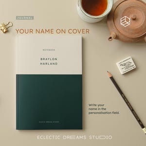 Green Personalized Softcover Notebook, Beige Custom Name Hardcover ...