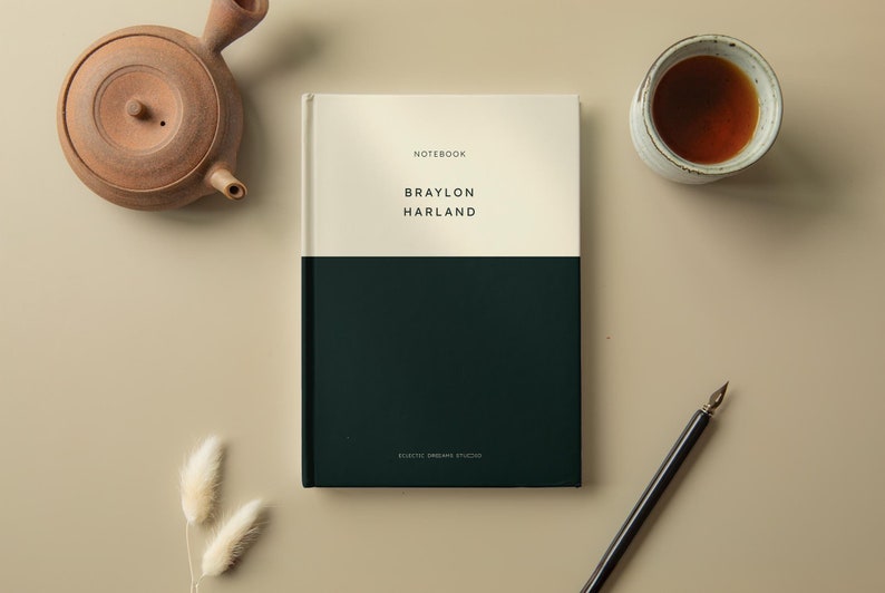 Green Personalized Softcover Notebook, Beige Custom Name Hardcover ...