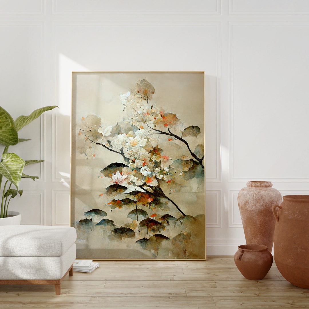 Minimalist Neutral Japandi Art Beige White Sakura Japanese Wall Art ...